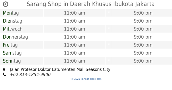 🕗 Sarang Shop Daerah Khusus Ibukota Jakarta öffnungszeiten, tel. +62 813-1854-9900